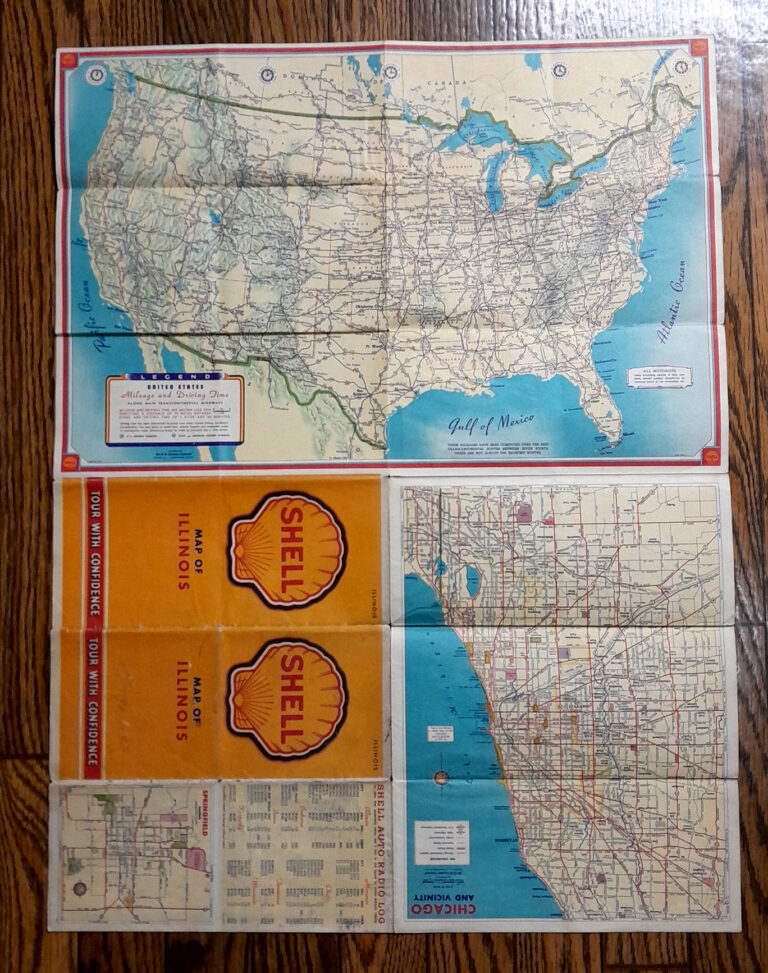 Vintage 1940 s ‘Shell Gasoline ‘ Illinois Touring Map with Radio Log ...
